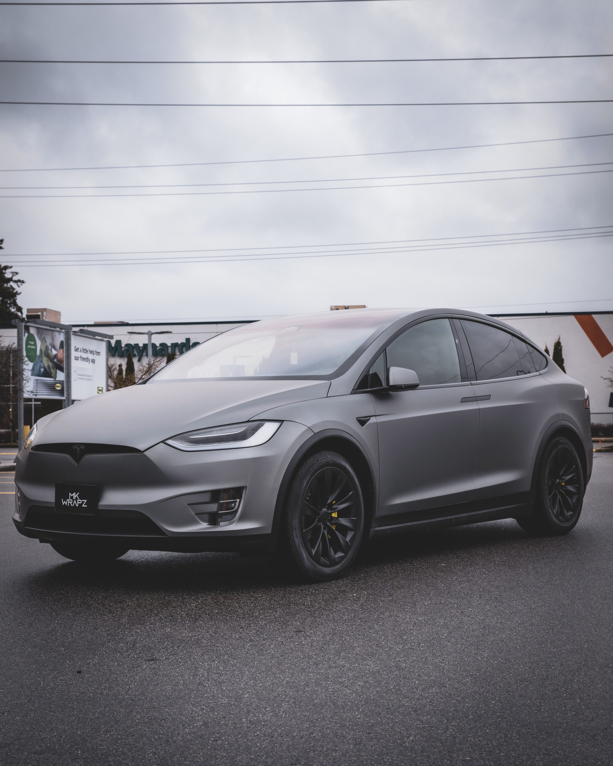 Tesla Model X Wrapped in Matte Charcoal Metallic + Yellow Caliper Paint ...